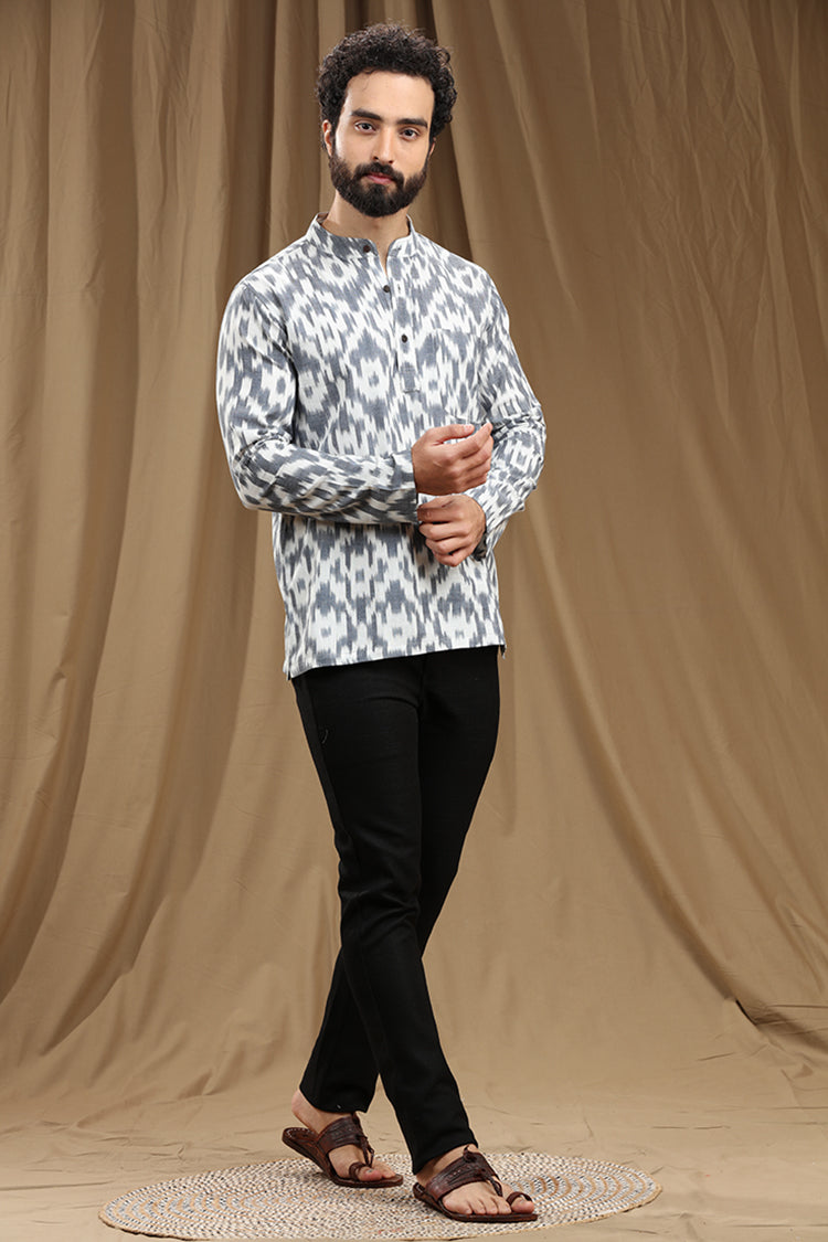 Exquisite Men's Cotton Short Kurta | Full Sleeves,IKAT COTTON SHORT ...