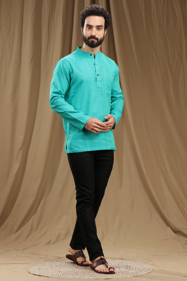 Exquisite Men's Cotton Short Kurta | Full Sleeves,DOBBY COTTON SHORT ...