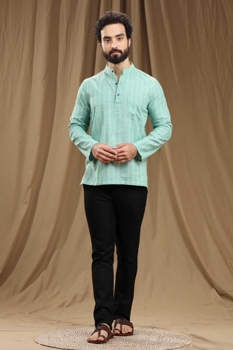 Exquisite Men's Cotton Short Kurta | Full Sleeves,DOBBY COTTON SHORT ...